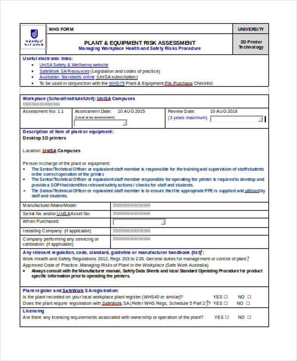 FREE 9+ Plant Risk Assessment Forms in PDF | MS Word