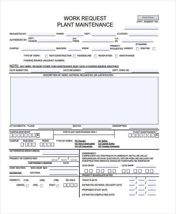 FREE 11+ Maintenance Work Order Form Samples, PDF, MS Word, Google Docs