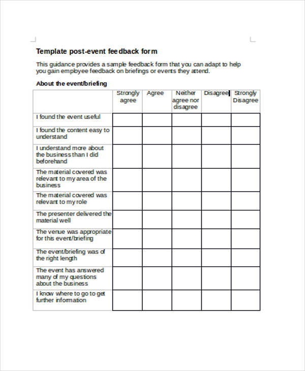 FREE 18 Sample Event Feedback Forms In PDF MS Word Excel