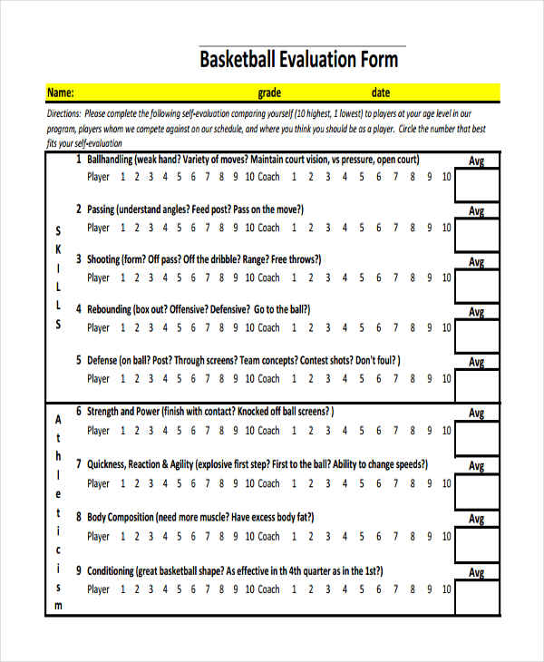 FREE 9 Basketball Evaluation Form Samples In PDF
