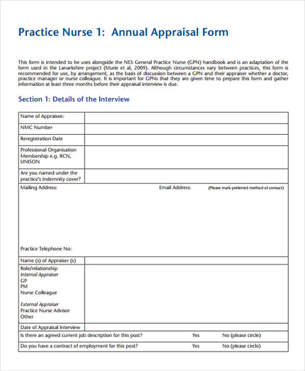 FREE 7 Nurse Appraisal Forms In PDF MS Word