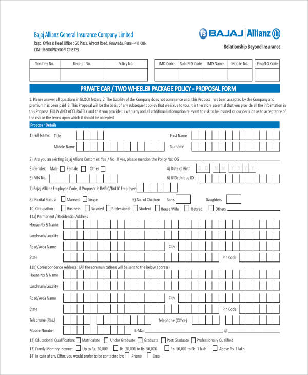 FREE 42+ Insurance Proposal Form Formats in PDF | MS Word | Excel