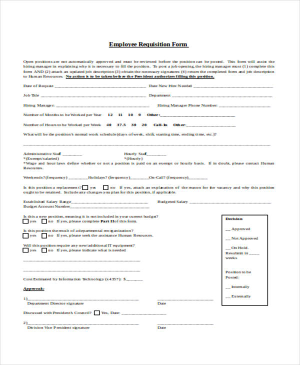 FREE 9+ Employment Requisition Forms in PDF | Excel | MS Word