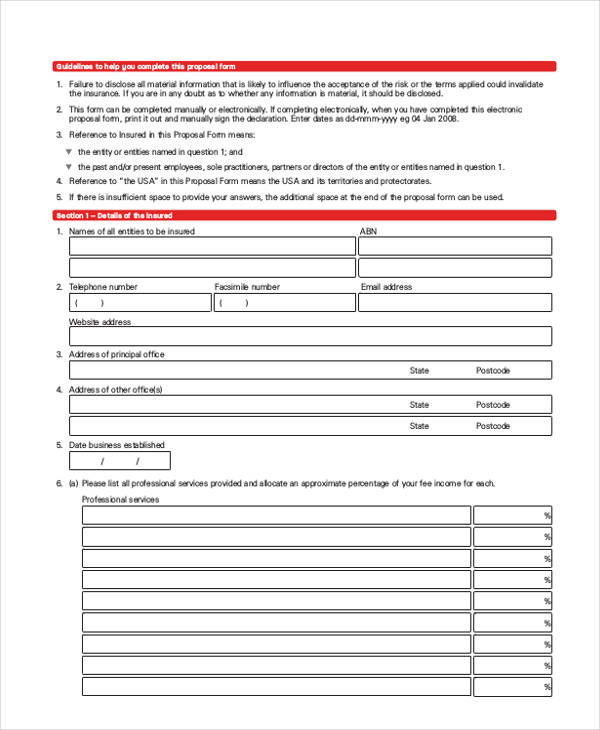 FREE 42+ Insurance Proposal Form Formats in PDF | MS Word | Excel