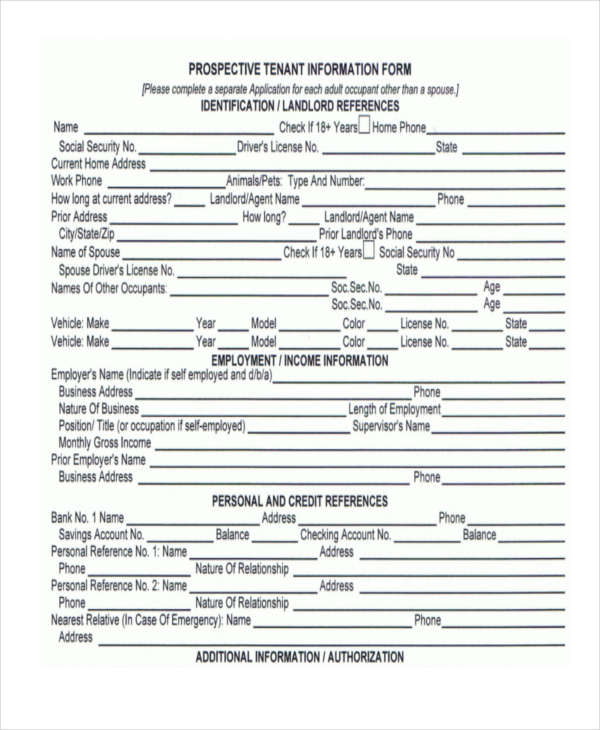 FREE 14+ Tenant Information Form Samples, PDF, MS Word, Google Docs, Excel