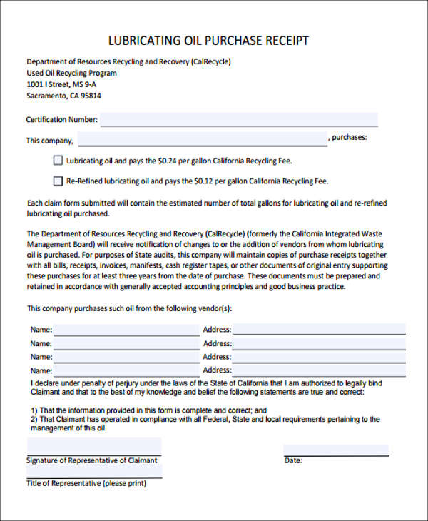 FREE 14+ Purchase Receipt Form Samples, PDF, MS Word, Google Docs, Excel