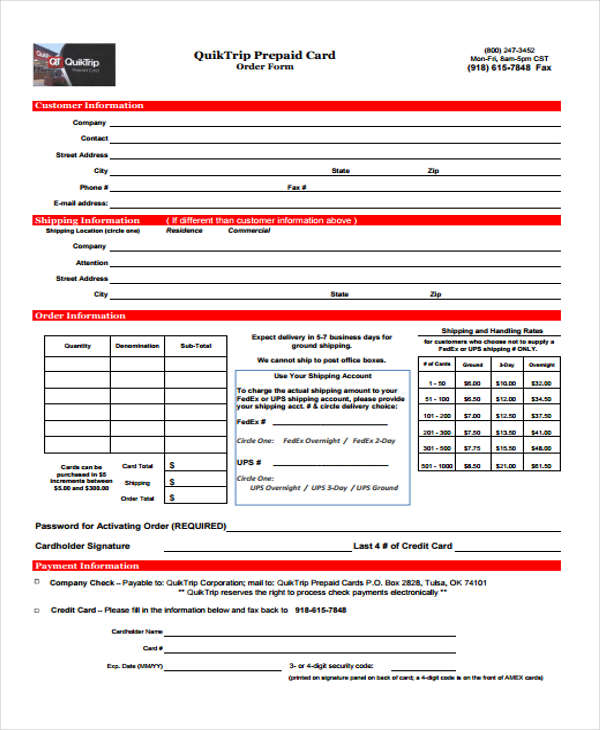 FREE 9+ Card Order Forms in MS Word | PDF | Excel