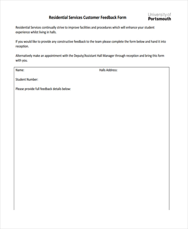 FREE 32+ Different Formats for Feedback Forms in PDF | Ms Word | Excel