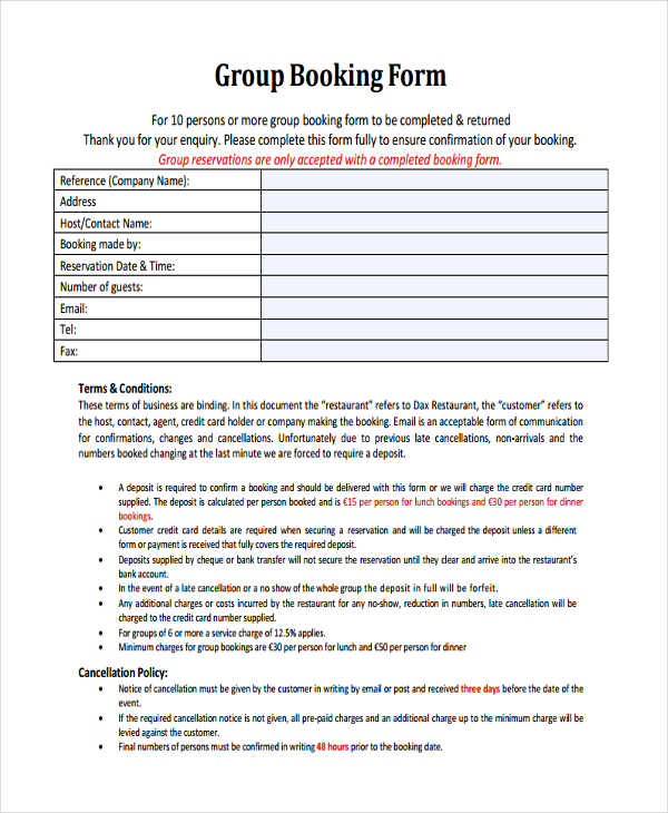 FREE 15+ Restaurant Reservation Form Samples, PDF, MS Word, Google Docs