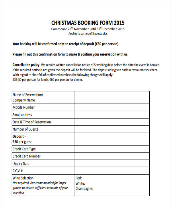 FREE 15+ Restaurant Reservation Form Samples, PDF, MS Word, Google Docs