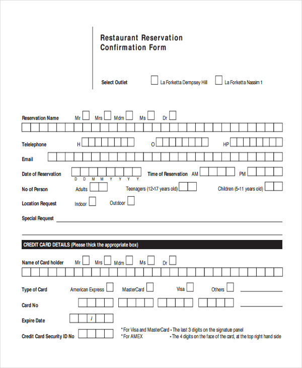 FREE 15+ Restaurant Reservation Form Samples, PDF, MS Word, Google Docs