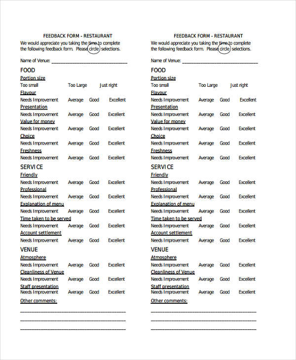 FREE 32+ Different Formats for Feedback Forms in PDF | Ms Word | Excel