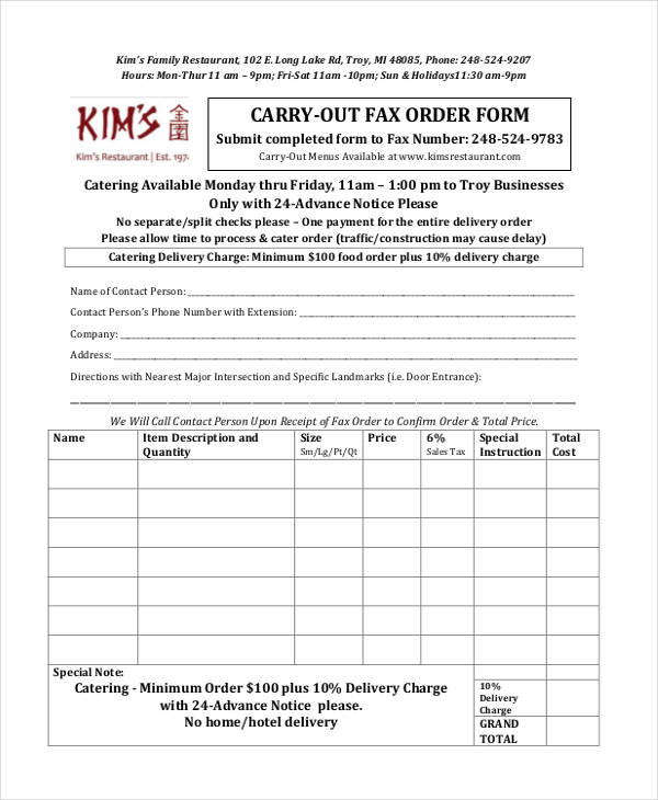 FREE 11+ Restaurant Order Forms in PDF | MS Word