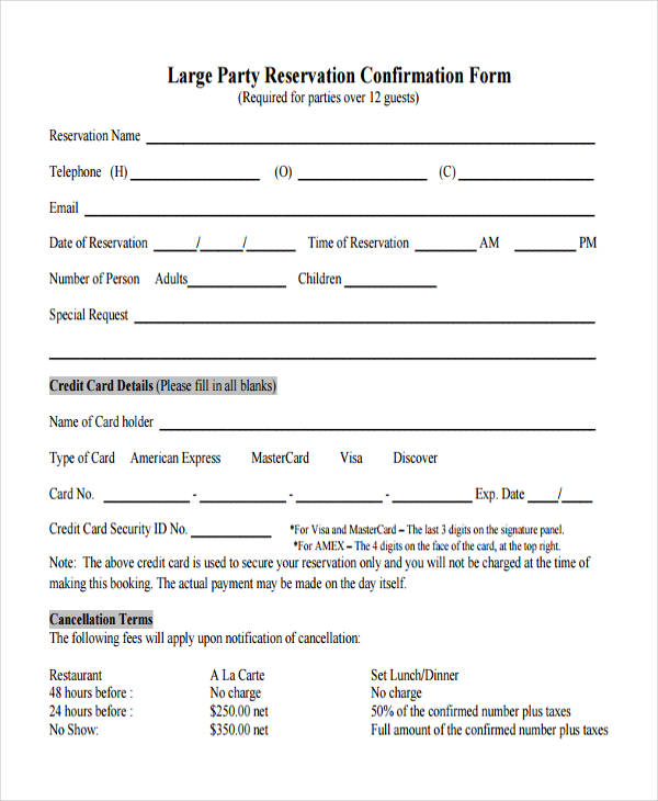 FREE 15+ Restaurant Reservation Form Samples, PDF, MS Word, Google Docs