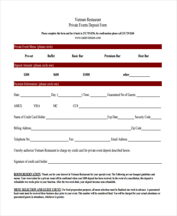 FREE 15+ Restaurant Reservation Form Samples, PDF, MS Word, Google Docs