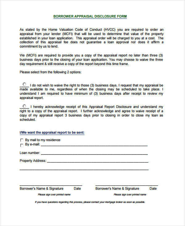 FREE 6+ Sample Appraisal Disclosure Forms in PDF