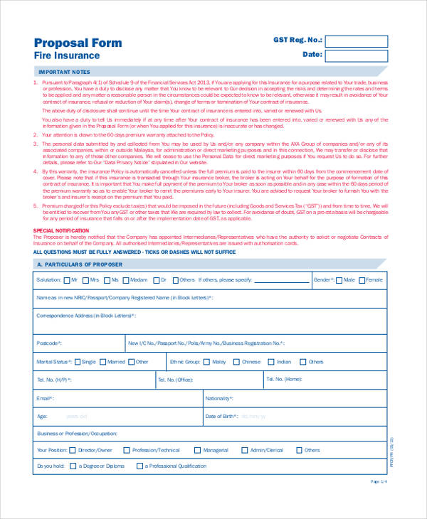 FREE 42+ Insurance Proposal Form Formats in PDF | MS Word | Excel