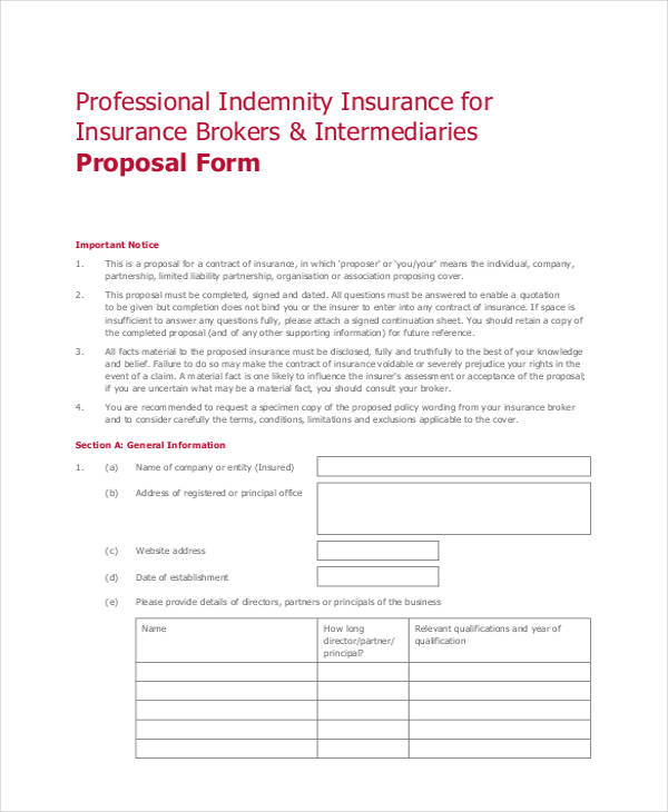 FREE 42+ Insurance Proposal Form Formats in PDF | MS Word | Excel