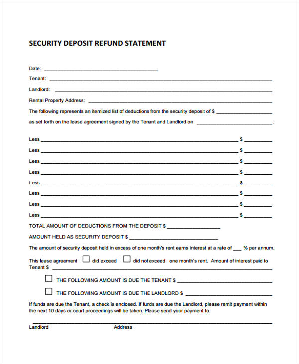 FREE 10+ Security Deposit Return Forms in PDF | MS Word