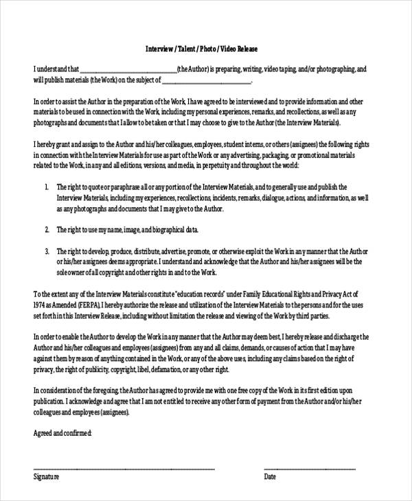 FREE 13+ Interview Release Forms in PDF | MS Word
