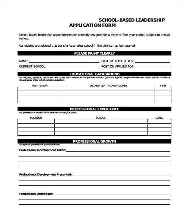 FREE 9+ Leadership Application Forms in PDF | MS Word