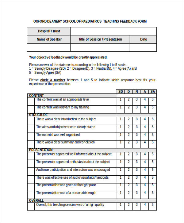 FREE 22+ Presentation Feedback Forms in PDF | Excel | MS Word