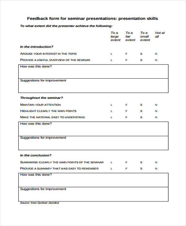 FREE 21+ Presentation Feedback Form Samples, PDF, MS Word, Google Docs ...