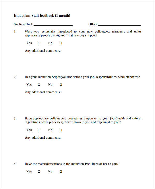 FREE 14+ Induction Feedback Form Samples, PDF, MS Word, Google Docs