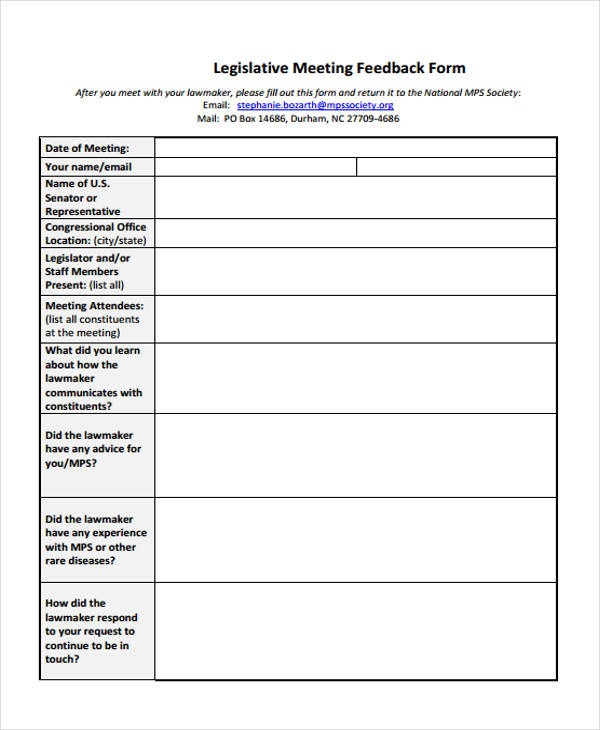 FREE 10+ Meeting Feedback Forms in PDF | MS Word