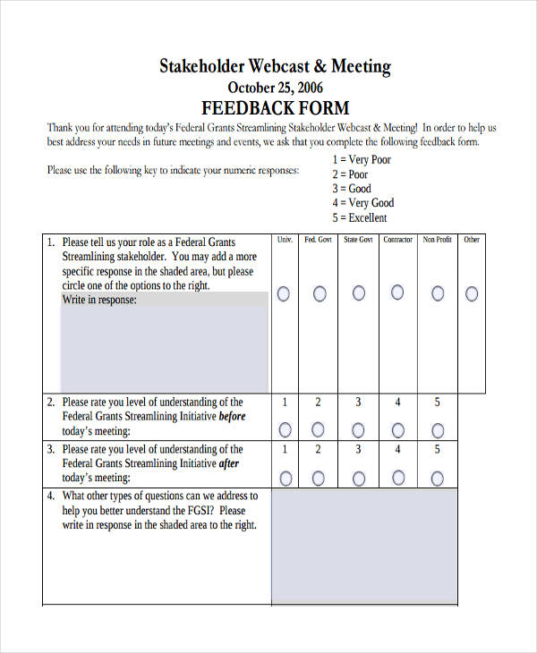 FREE 10+ Meeting Feedback Forms in PDF | MS Word