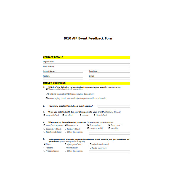 FREE 12+ Event Feedback Form Samples, PDF, MS Word, Google Docs, Excel