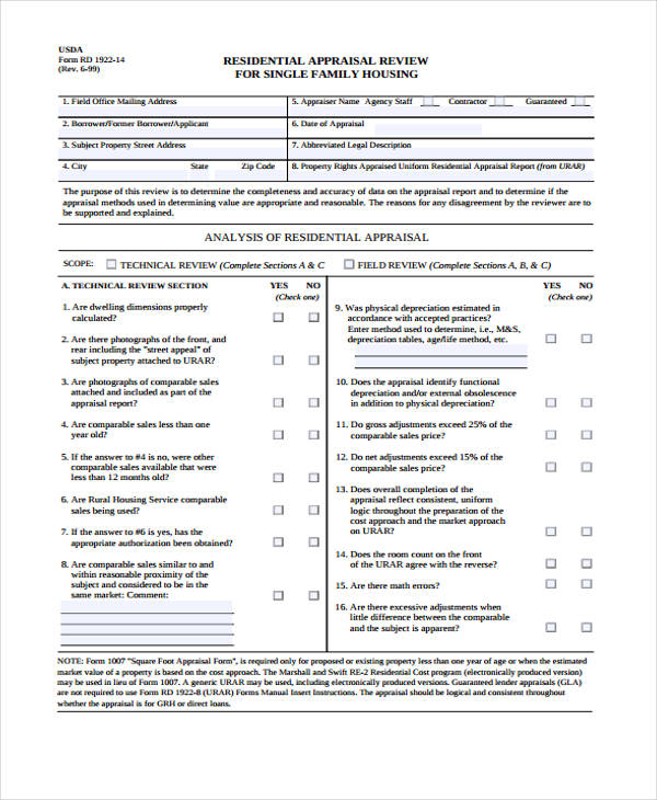 FREE 7+ Sample Residential Appraisal Forms in PDF