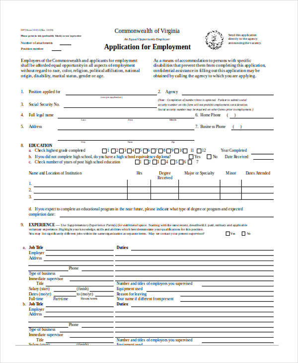 FREE 12 Employee Application Forms In PDF MS Word Excel