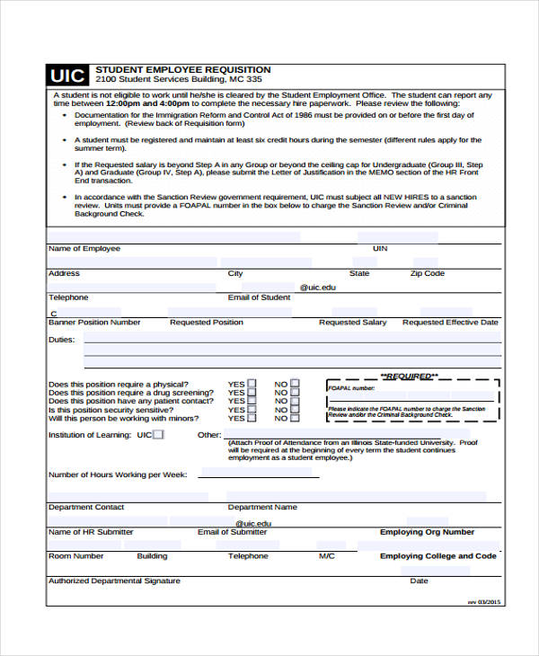 FREE 9+ Employment Requisition Forms in PDF | Excel | MS Word