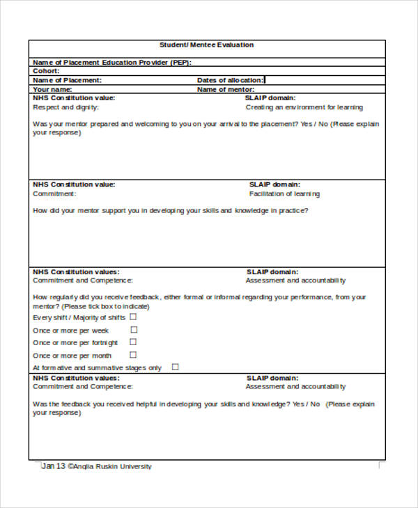 FREE 13+ Mentor Evaluation Form Samples, PDF, MS Word, Google Docs