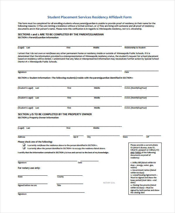 FREE 13+ Student Affidavit Form Samples, PDF, MS Word, Google Docs