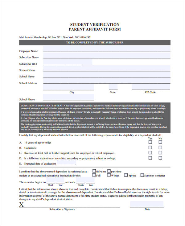 FREE 13+ Student Affidavit Form Samples, PDF, MS Word, Google Docs