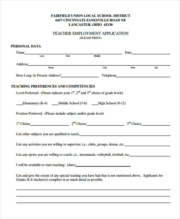 FREE 8+ Teacher Employment Forms in PDF