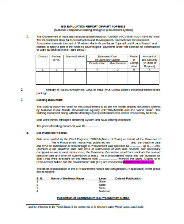 FREE 11+ Bid Evaluation Form Samples, PDF, MS Word, Google Docs