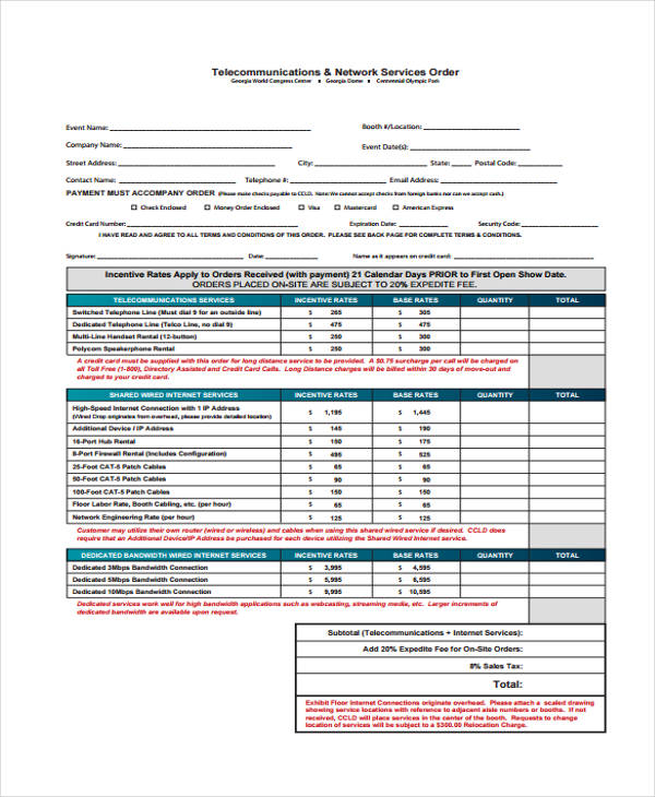 FREE 33+ Sample Service Order Forms in PDF | MS Word | Excel