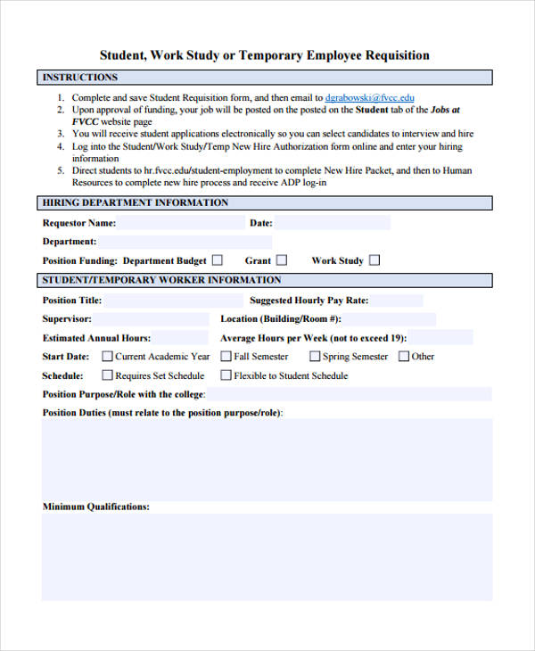 FREE 9+ Employment Requisition Forms in PDF | Excel | MS Word