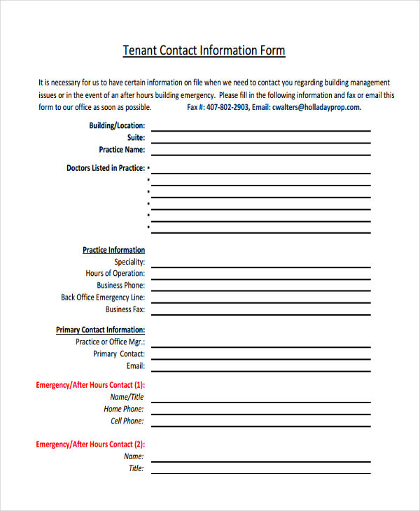 FREE 10+ Tenant Information Forms in PDF | Excel | MS Word