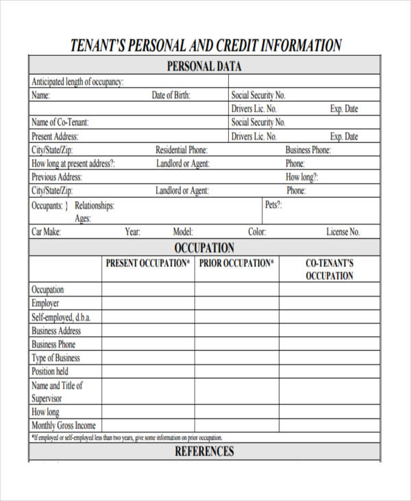 FREE 14+ Tenant Information Form Samples, PDF, MS Word, Google Docs, Excel