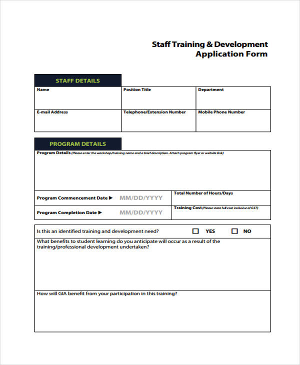 FREE 14+ Training Application Form Samples, PDF, MS Word, Google Docs