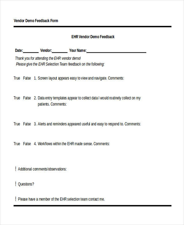 FREE 7+ Vendor Feedback Forms in PDF | MS Word