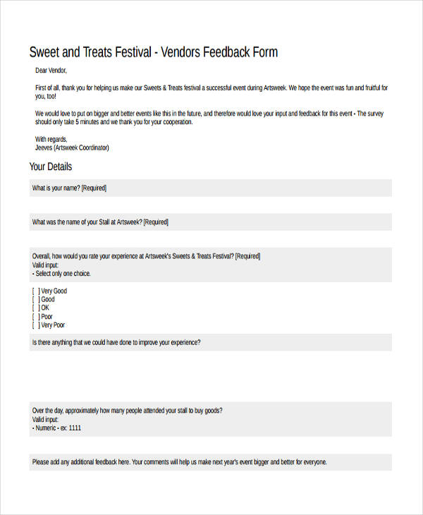 FREE 7+ Vendor Feedback Forms in PDF | MS Word