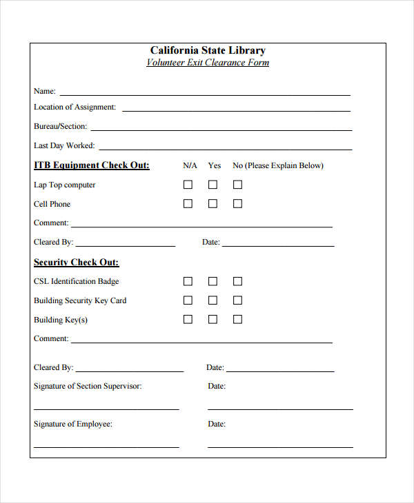 FREE 10+ Exit Clearance Form Samples, PDF, MS Word, Google Docs