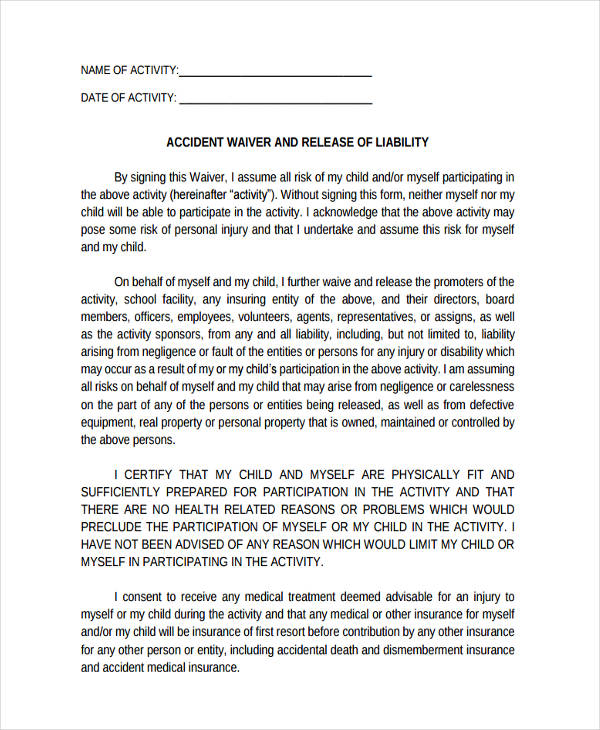 FREE 15+ Liability Waiver Form Samples, PDF, MS Word, Google Docs