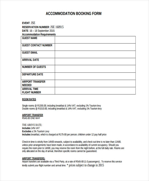 FREE 15+ Booking Confirmation Form Samples, PDF, MS Word, Google Docs