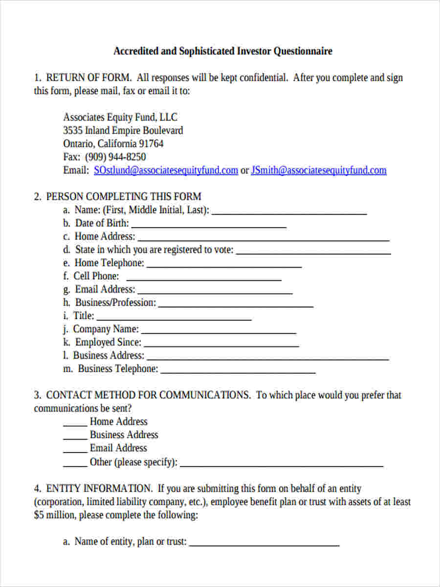 FREE 7+ Sample Investor Questionnaire Forms in MS Word | PDF